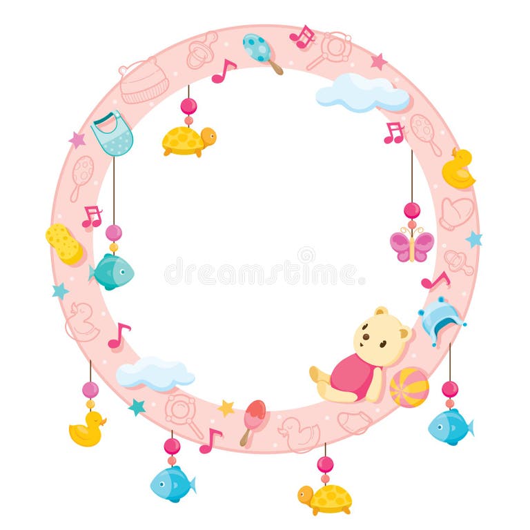 Baby Icons Objects on Round Frame Stock Vector - Illustration of nappy ...