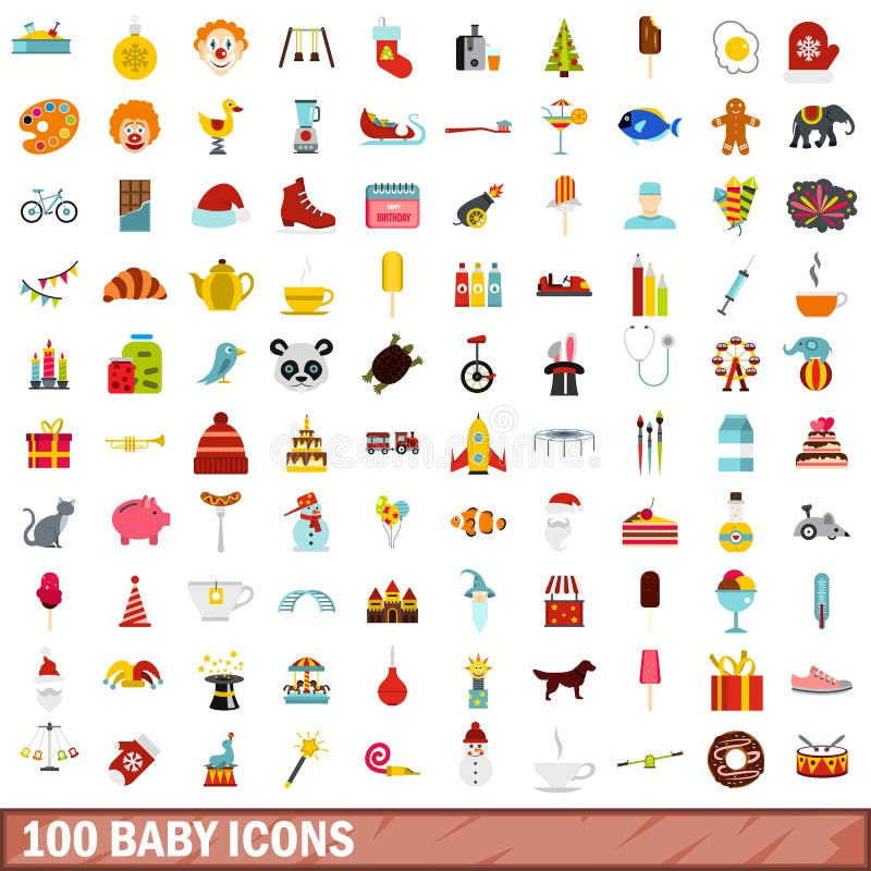 100 Baby Icons Set, Flat Style Stock Vector - Illustration of eggs ...