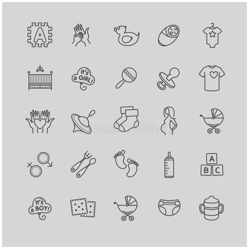 Baby icons set stock vector. Illustration of cereal, rattles - 77971036