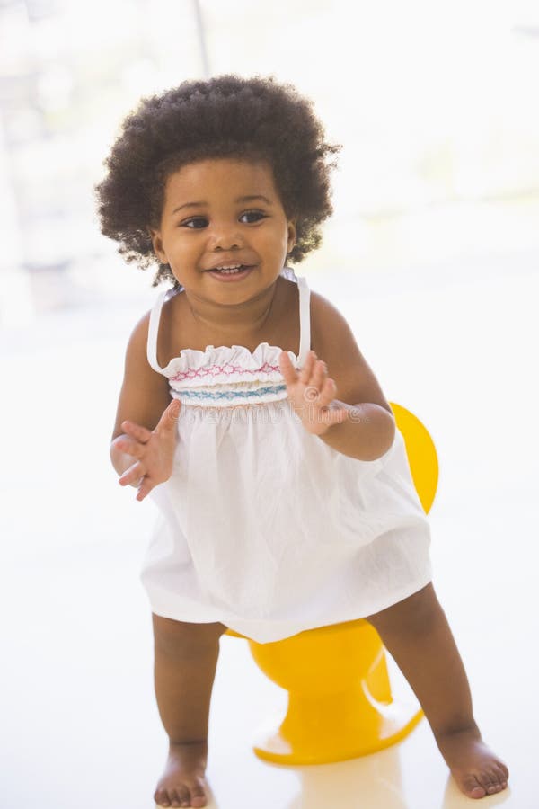 Baby Indoors Going on Potty Smiling Stock Image - Image of year, toilet ...