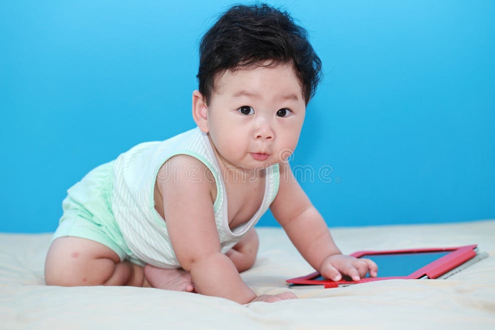 Baby with Ipad stock image. Image of gift, activity, infant - 27396297