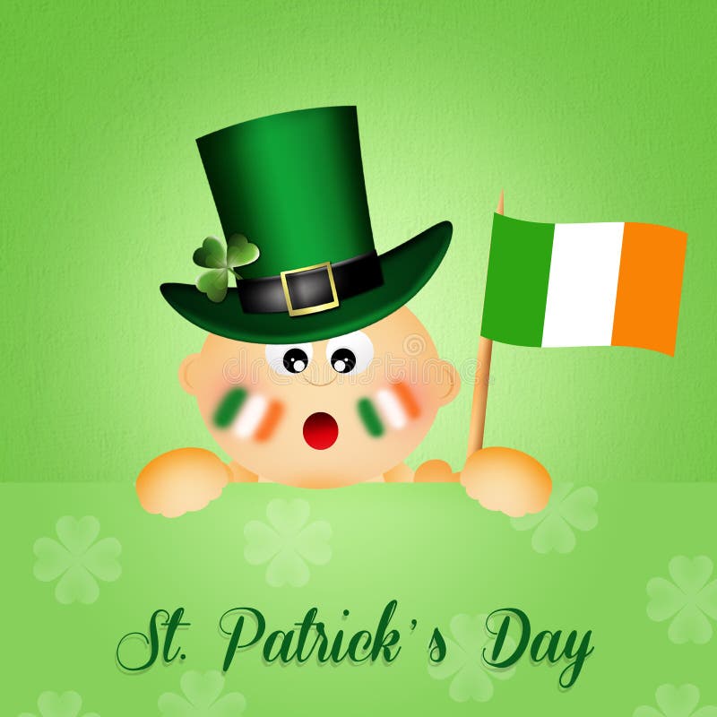 Baby with Ireland flag stock illustration. Illustration of shamrock ...