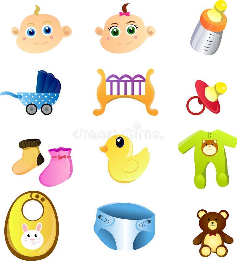Baby Items Set Collection Stock Illustrations – 1,716 Baby Items Set ...