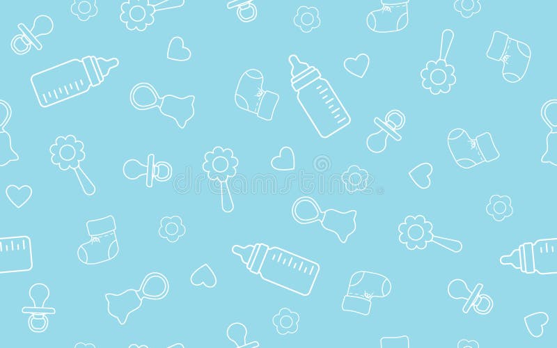 Baby Items on a Blue Background. White Outline Drawing Stock Vector ...