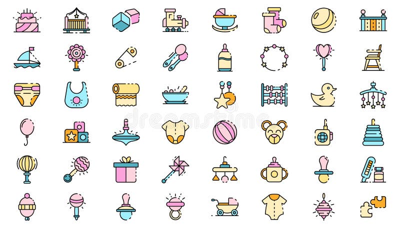 Baby Items Icons Set Line Color Vector Stock Vector - Illustration of ...