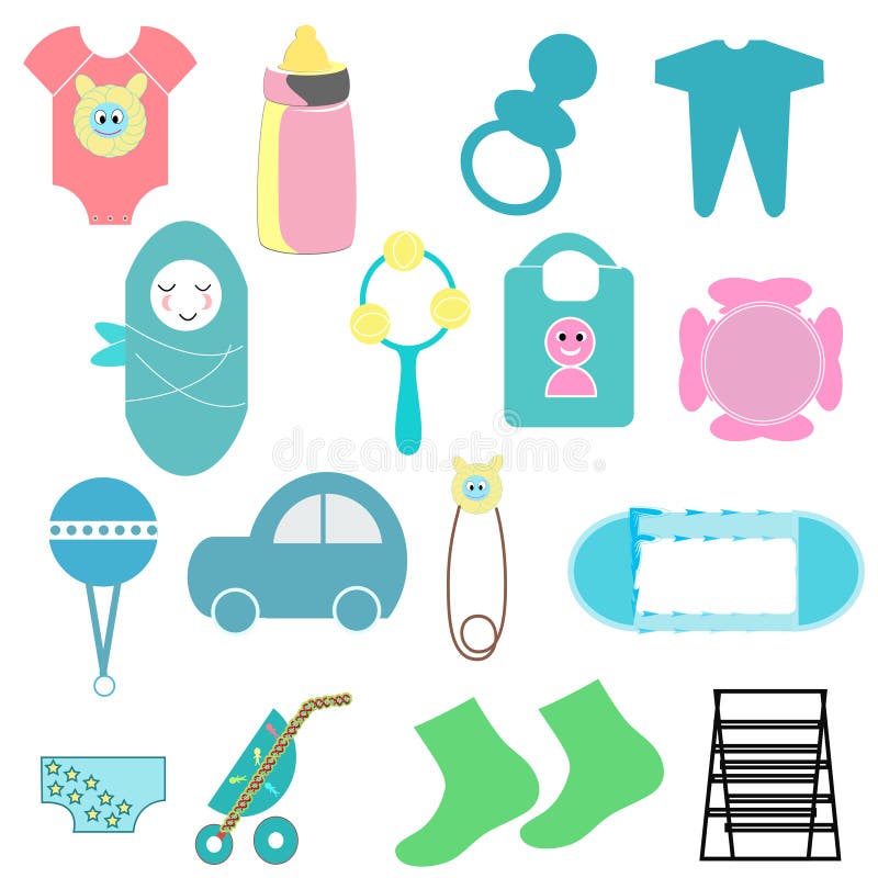 Baby items stock vector. Illustration of socks, pins - 19602537