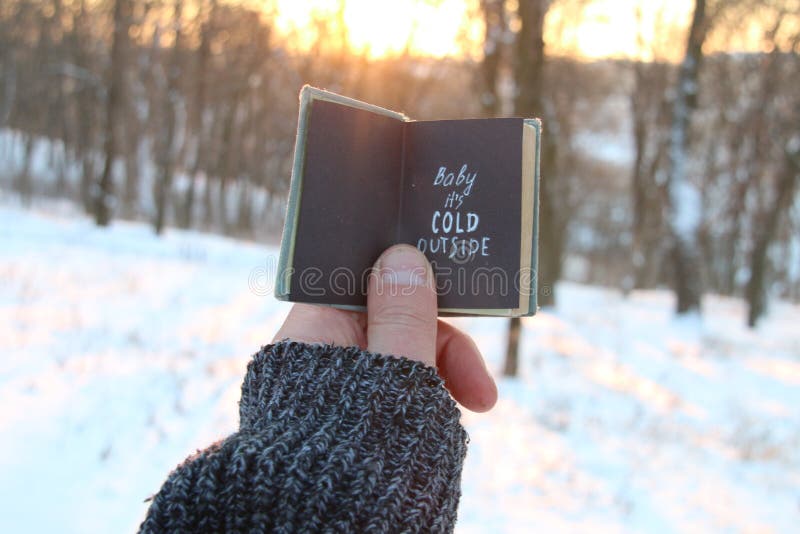 Baby it`s Cold Outside. Winter Romantic Lettering. Man Holding a Book ...