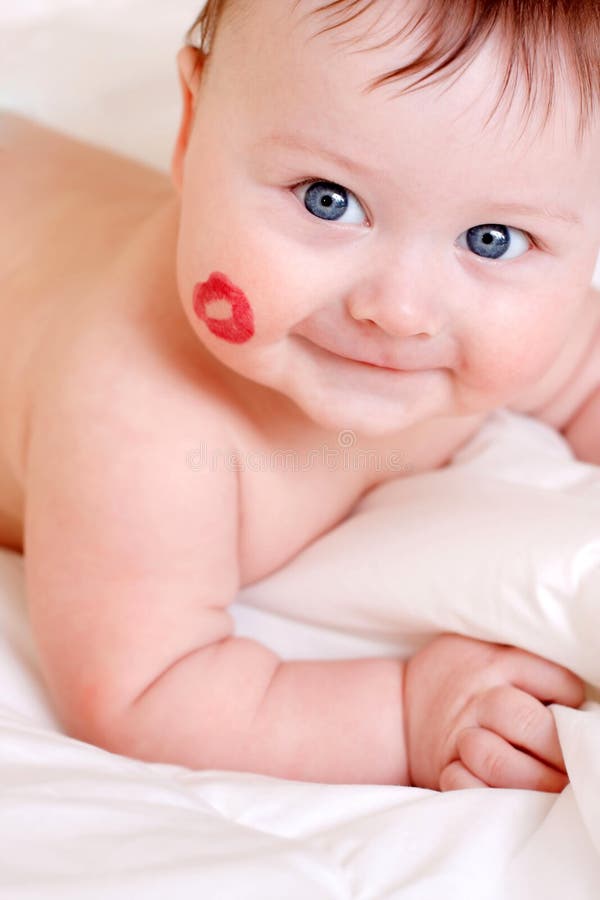 Baby and kiss stock photo. Image of lips, child, stamp - 4209074