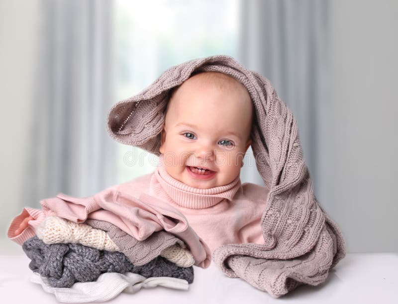 Baby Knitted Long Sleeve Hooded Top Isolated Stock Image - Image of ...