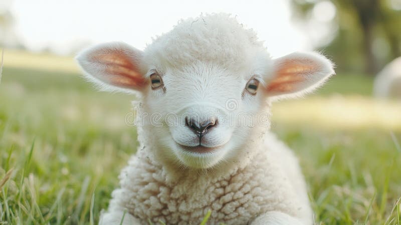 A Baby Lamb Laying Down in a Field of Grass, AI Stock Image - Image of ...