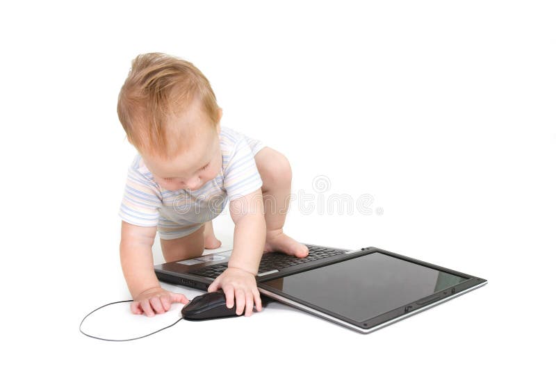 Little Baby Boy Play with Laptop Stock Photo - Image of message ...