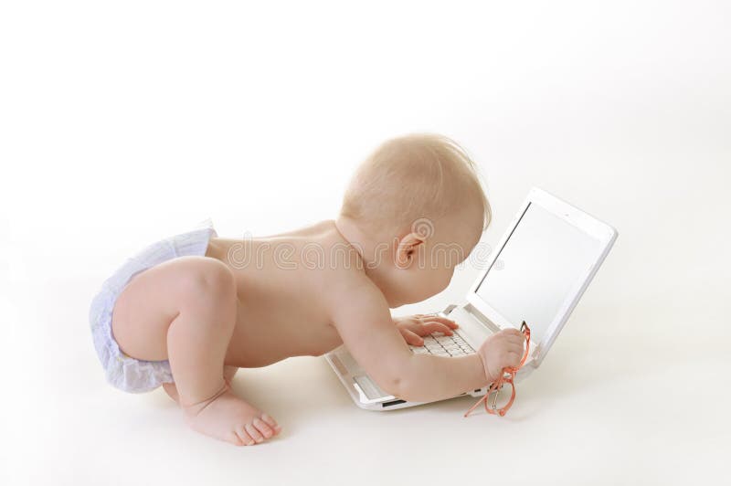 Baby with a laptop stock photo. Image of girl, education - 18608696