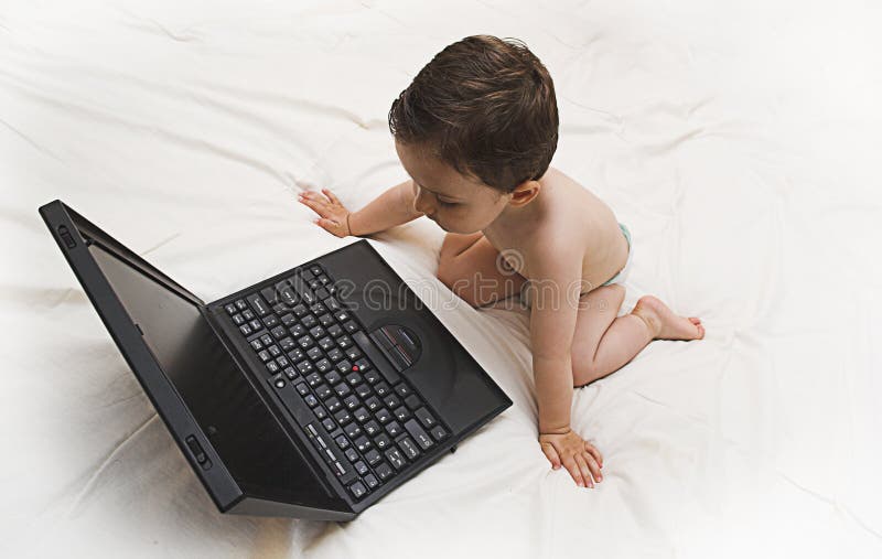 Baby and laptop stock image. Image of emotion, toddler - 2962737