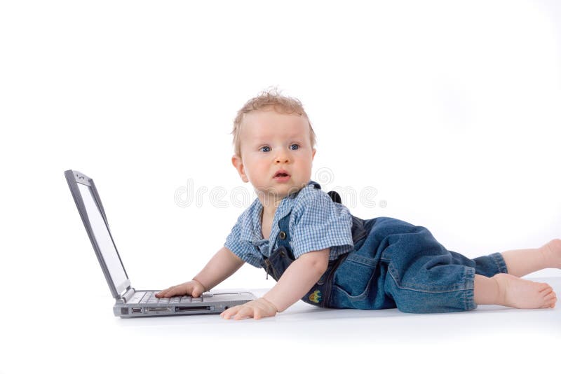 Baby with laptop stock photo. Image of business, expression - 4966978