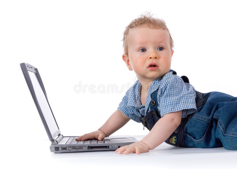 Baby with laptop stock photo. Image of laptop, white, cute - 6684568