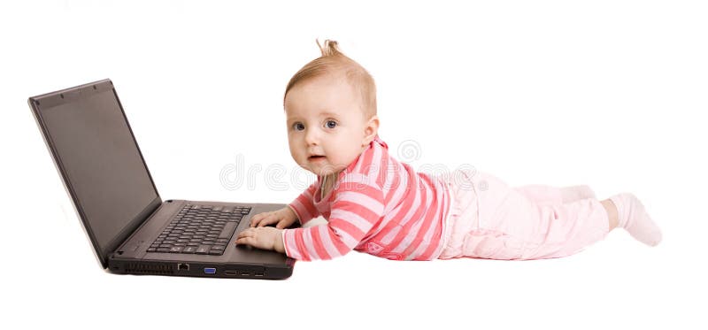 Toddler Girl in Pink with Laptop Stock Photo - Image of person ...