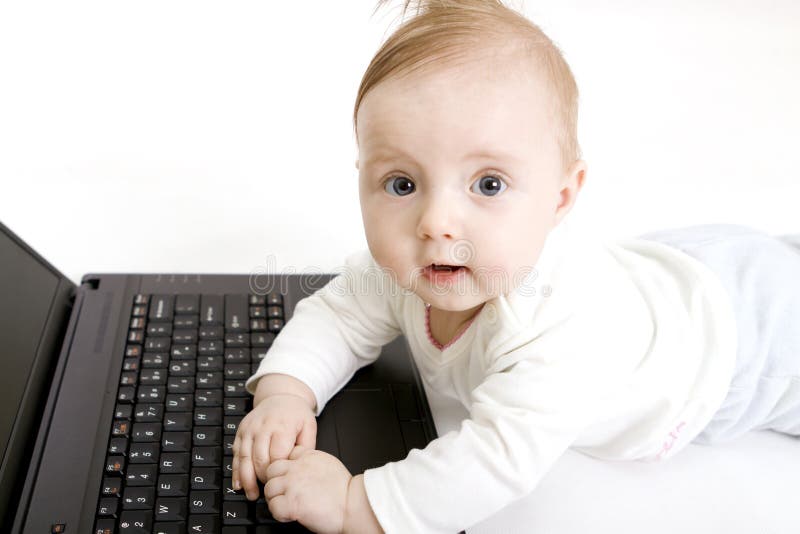 Little Computer Genius Baby Girl with Laptop Stock Photo - Image of ...