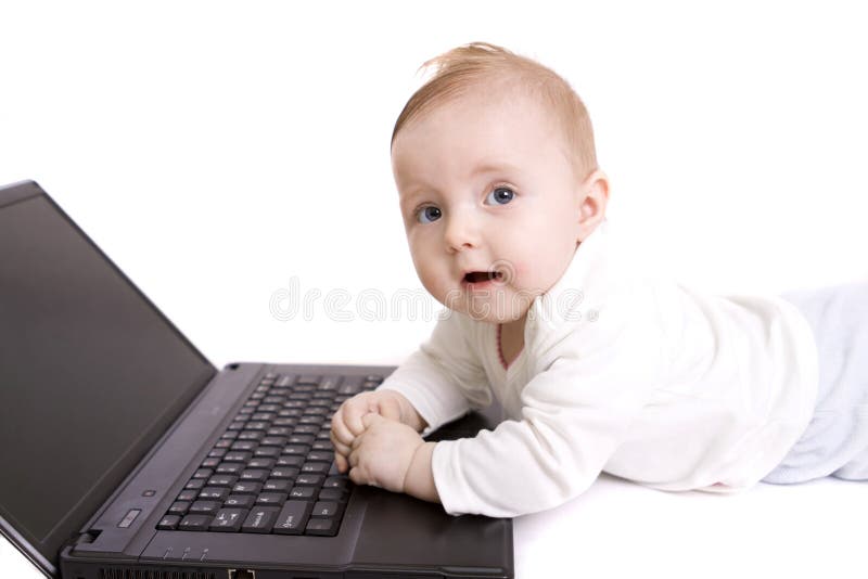 Baby with laptop stock image. Image of beautiful, hair - 8654973