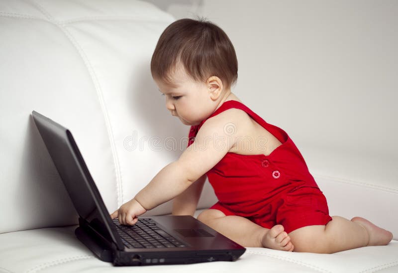 Baby and laptop stock image. Image of child, computer - 43612897