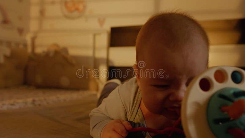 Baby Learn Head Control by Lifting Head Lying on Tummy on the Bed ...