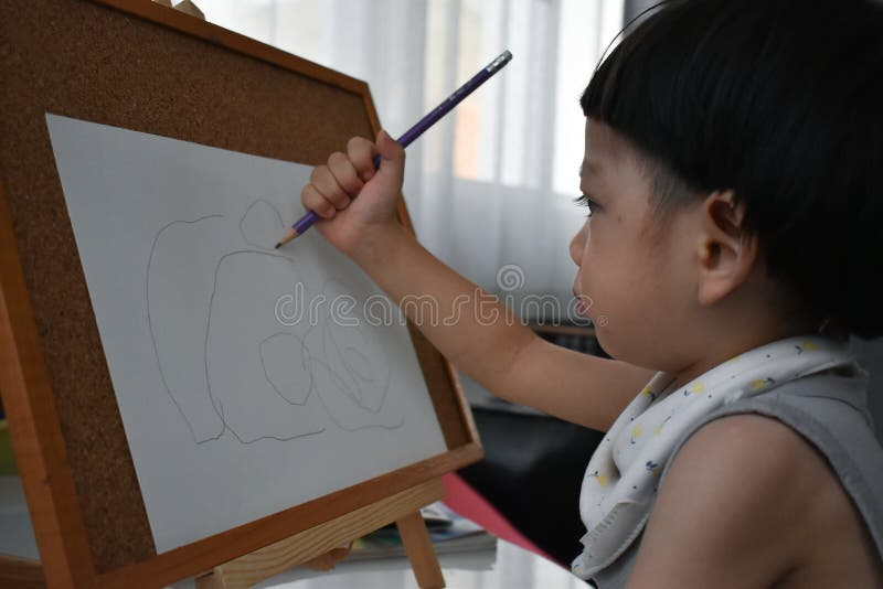 Baby Learning Drawing on Paper with Imagination Stock Image - Image of ...