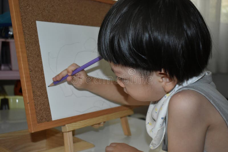 Baby Learning Drawing on Paper with Imagination Stock Image - Image of ...