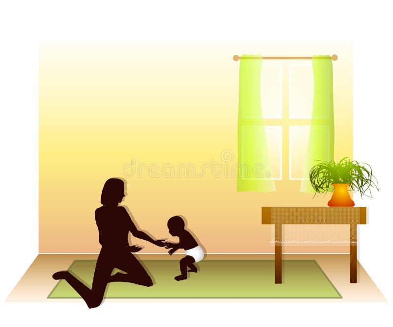 Baby Learning To Walk stock illustration. Illustration of mother - 4364332