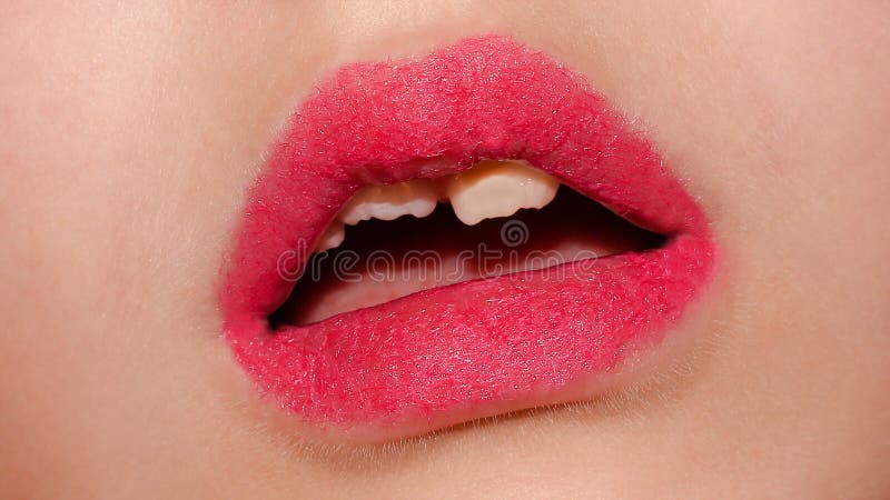 Baby Lips with Fluffy Lipstick. Children`s Teeth Stock Image - Image of ...