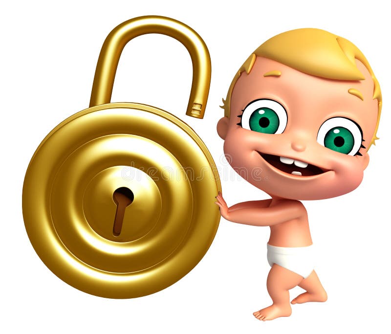 Baby with lock stock illustration. Illustration of cheerful - 69988045