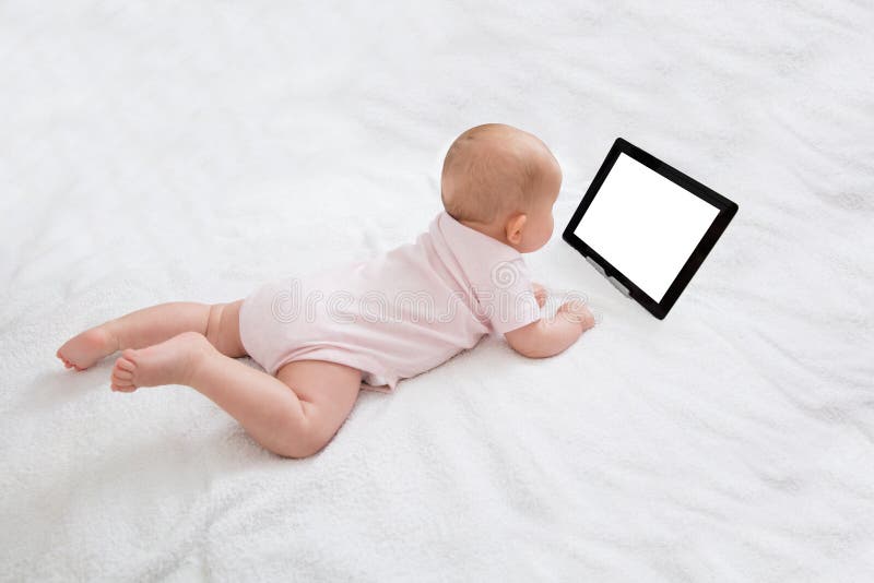 Baby Looking at Digital Tablet Stock Photo - Image of looking, blank ...