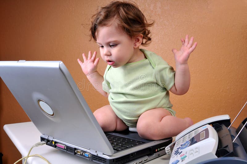 Baby Looking at Laptop Baffled Stock Photo - Image of intent, baby ...
