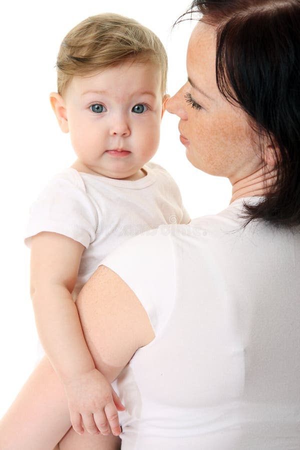 Baby Looking Over Mothers Shoulder. Stock Image - Image of pretty ...