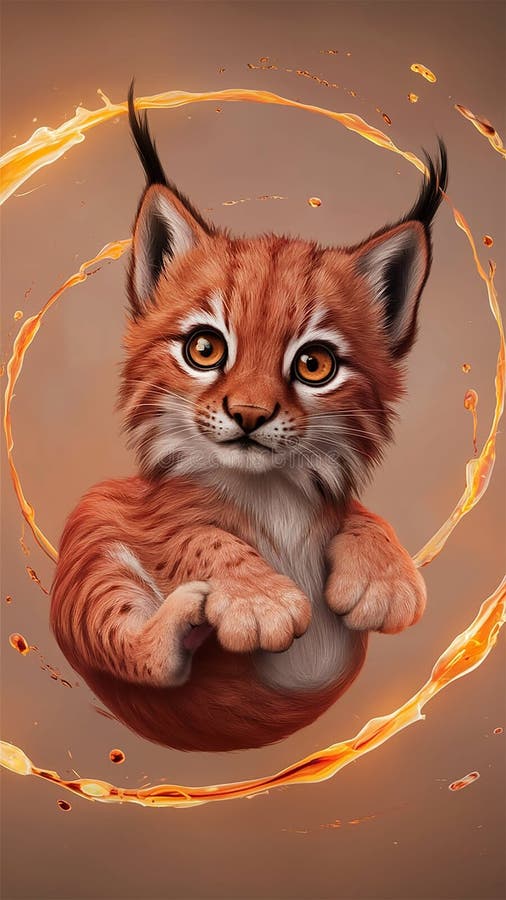 Baby Lynx in a Whirlwind of Vibrant, Dynamic Fire Splashes Stock ...