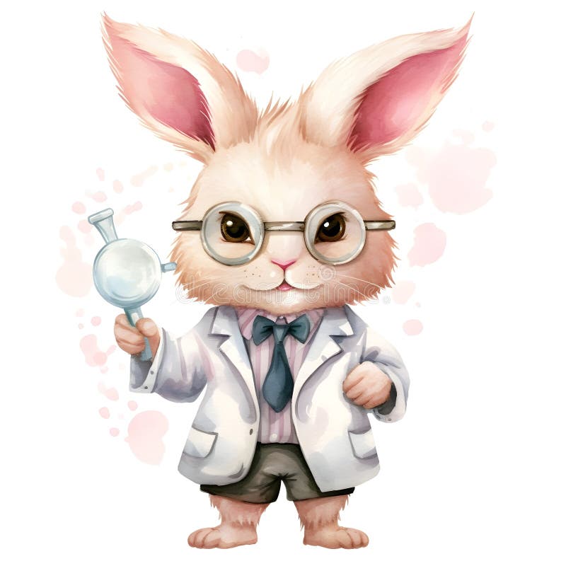 Baby Mad Scientist Cute Bunny Cute Bunny Watercolor Stock Illustration ...