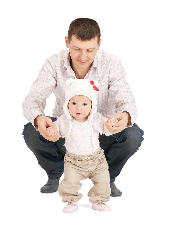 Baby Making First Steps with Father Help Stock Photo - Image of cute ...