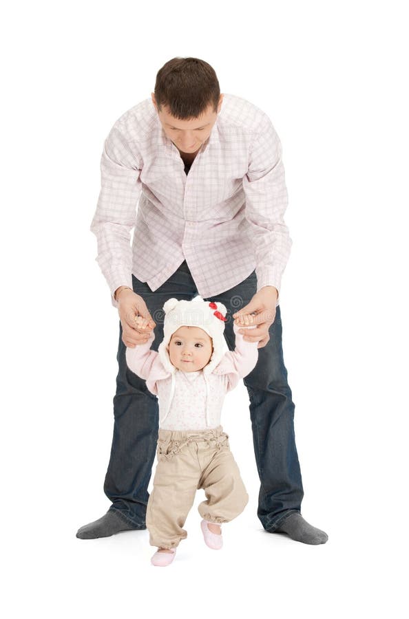 Baby Making First Steps with Father Help Stock Photo - Image of infant ...