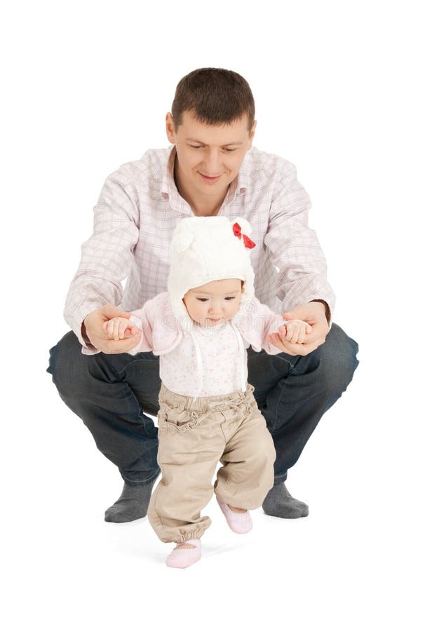 Baby Making First Steps with Father Help Stock Photo - Image of nice ...