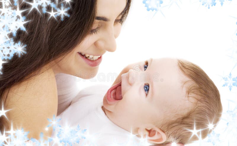 Baby with snowflakes stock photo. Image of jolly, face - 6177350