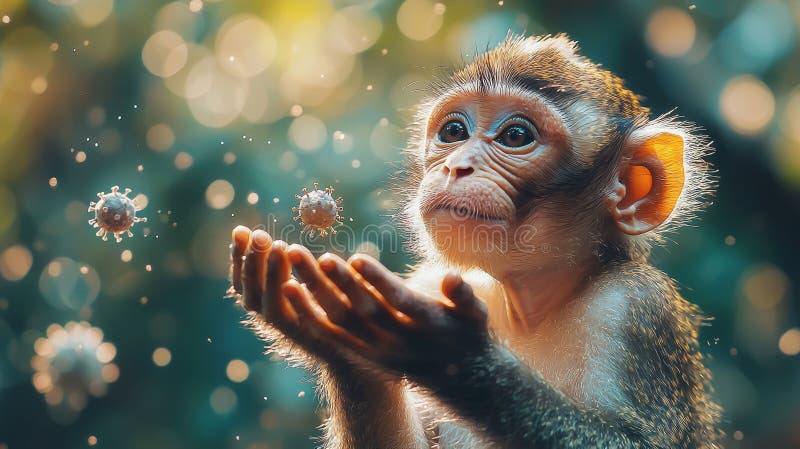 Baby Monkey with Floating Virus Particles Representing Monkeypox Mpox ...