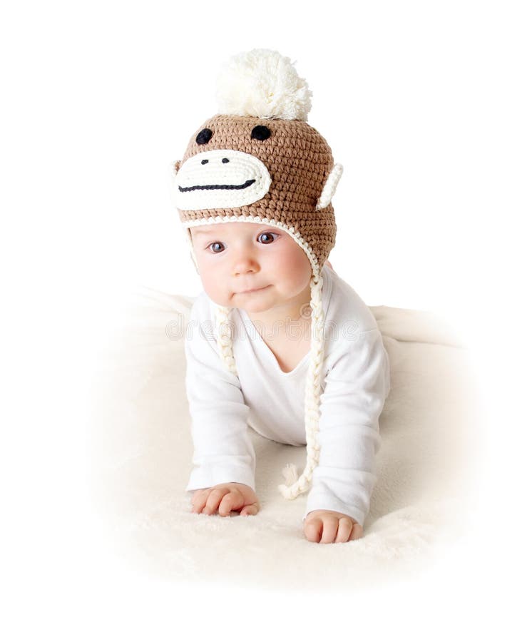 Baby in monkey hat stock photo. Image of child, holiday - 56573788