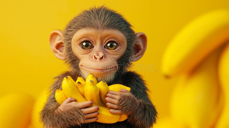 A Baby Monkey Holding a Bunch of Bananas Stock Illustration ...