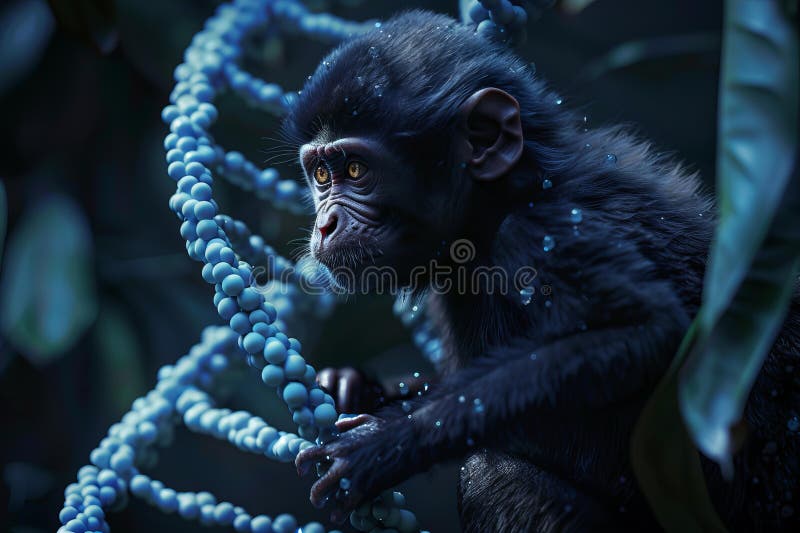 Baby Monkey Holding Dna Strand Reflecting on Future Evolution Stock ...
