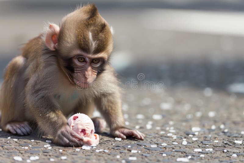 Baby Monkey with Melting Ice Cream on a Hot Pavement Stock Photo ...