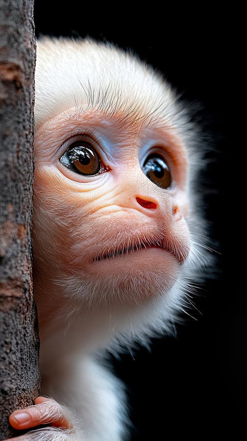 Baby Monkey Peeking Out Behind Tree Stock Photos - Free & Royalty-Free ...
