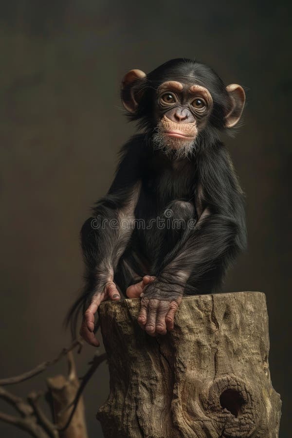 A Baby Monkey is Sitting on a Log Stock Illustration - Illustration of ...