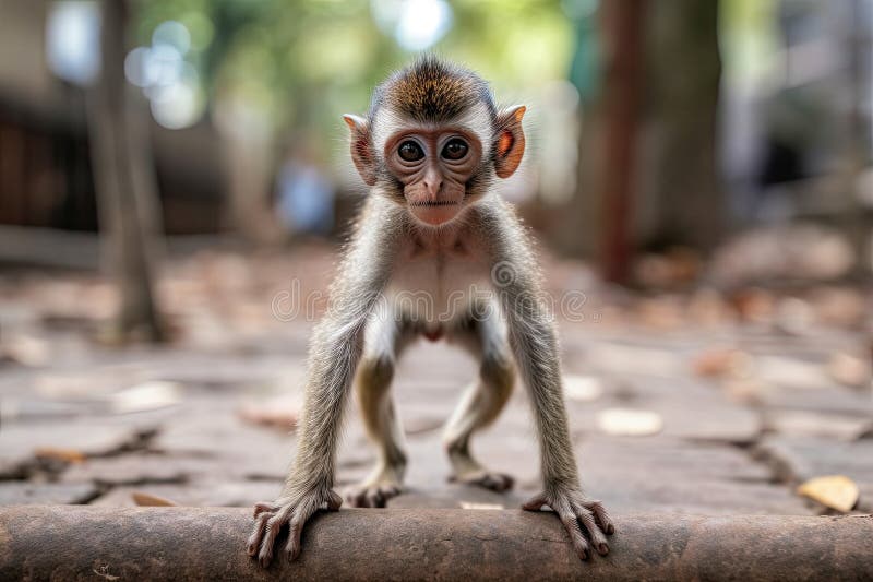 A Baby Monkey Standing on Top of a Log Stock Illustration ...
