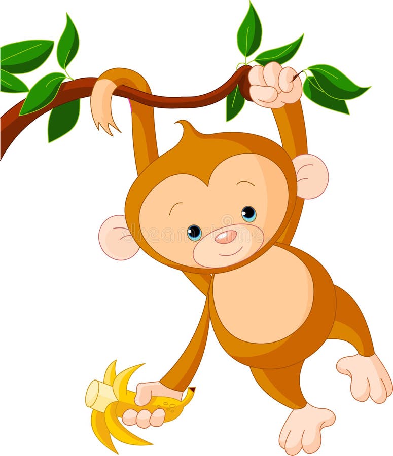 Baby monkey on a tree stock vector. Illustration of smile - 18557589