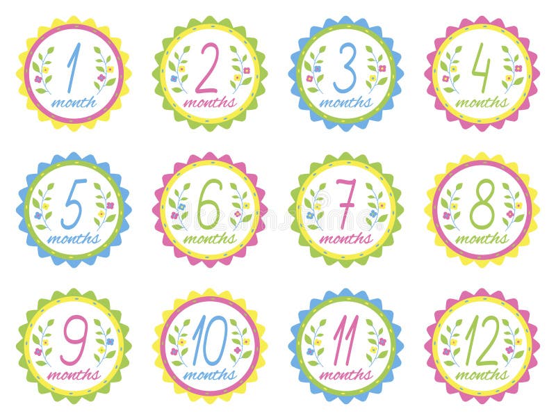 Baby Monthly Milestone Stickers. Baby Shower Design Elements Stock ...