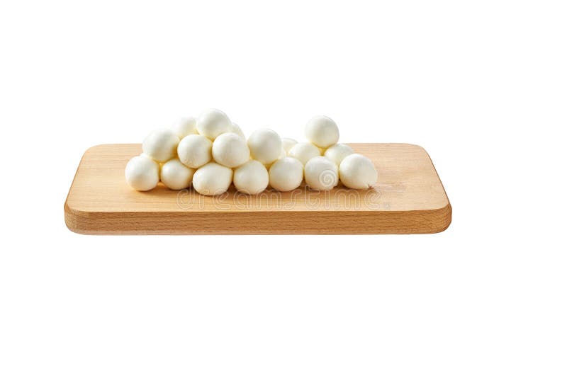 Mini Mozzarella Cheese Balls on a Cutting Board Isolated on White ...