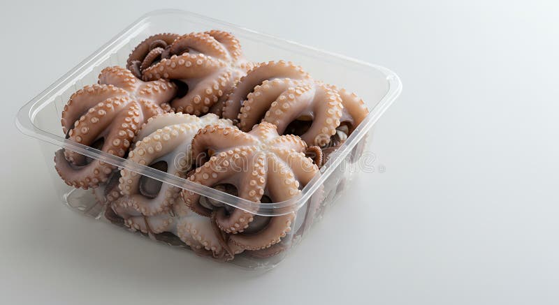 Baby Octopus in Plastic Container Ready for Cooking or Eating Stock ...